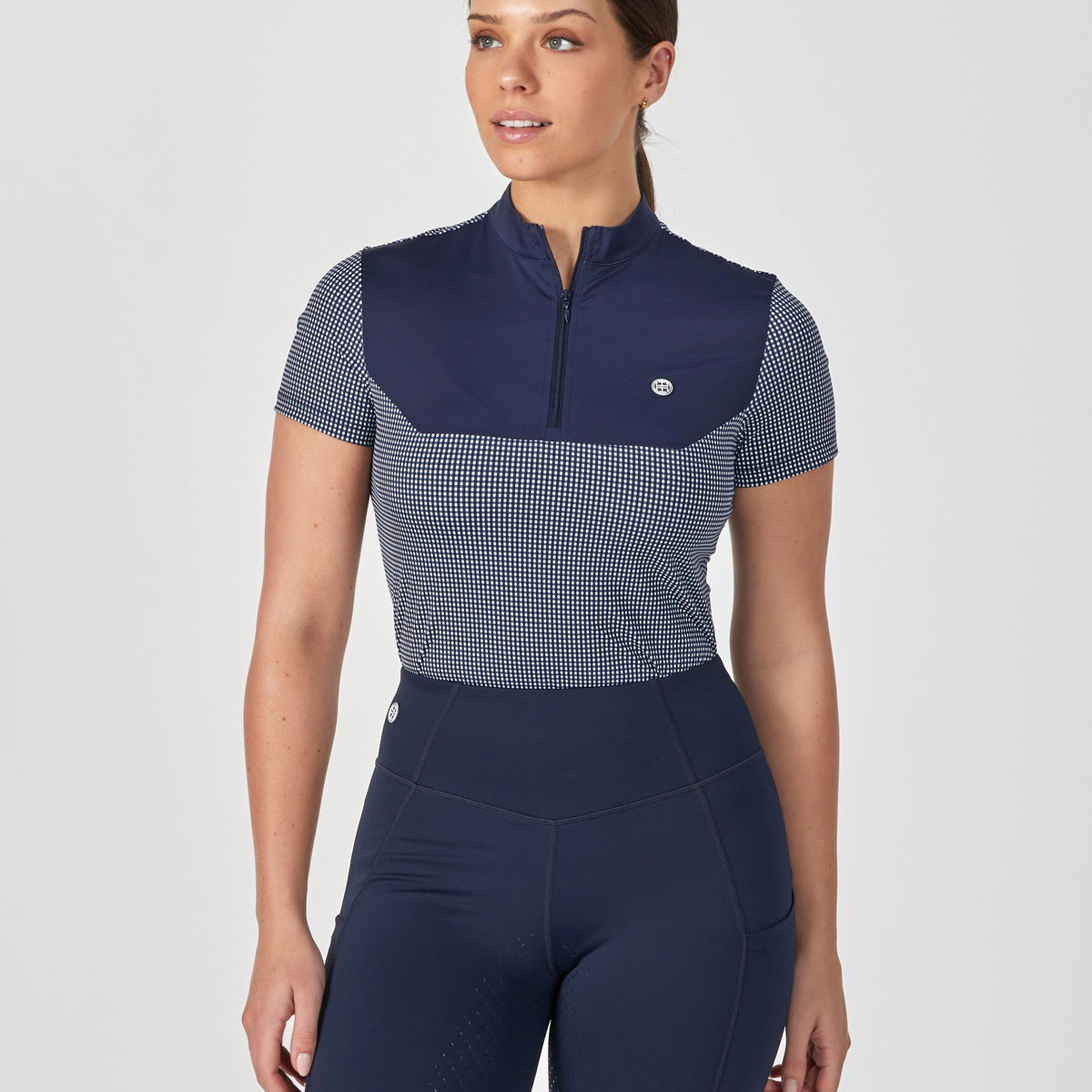 Training Top - Navy Mini Check S/S – Lara Tweedie Equestrian